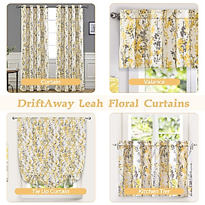 DriftAway Abstract Floral Yellow Curtains for Living Room Bedroom Ink and Ivy 84 Inches Long Botanical Room Darkening Window Drapes Grommet Top 2 Panels