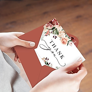 Whaline 24 Pack Floral Thank You Cards Bulk Watercolor Flower Thank You Note Cards with Envelopes Stickers for Fall Wedding Bridal Shower Birthday Invitation