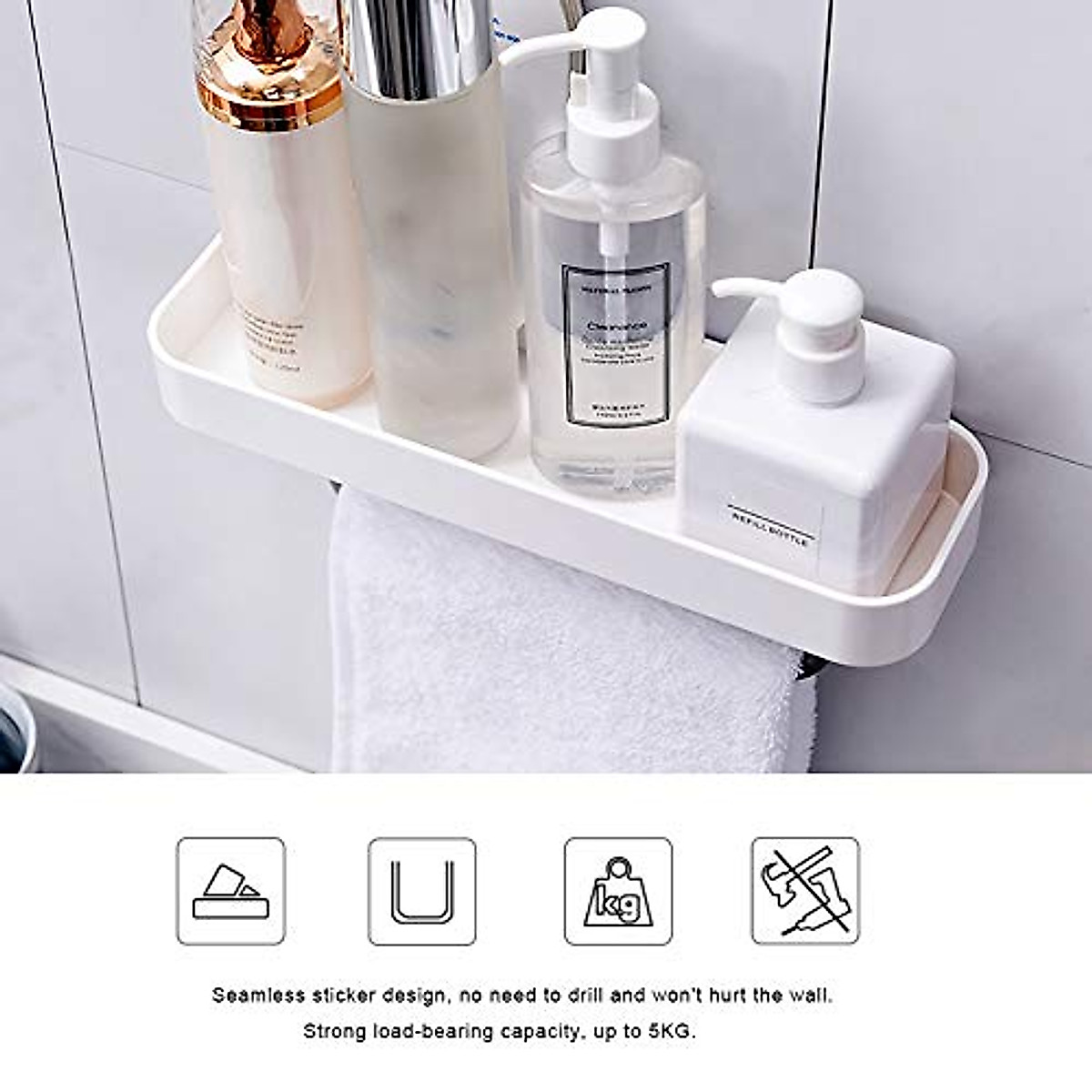 Alvinlite Shower Caddy Shelf Organizer with Hooks - 2 in 1 Wall Mounted Bathroom Towel Rack Holder for Storage