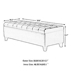 Joveco Storage Ottoman Bench, 51 Inch Leather Tufted Bench End of Bed, Bedroom Living Room (51”, Dark Brown)