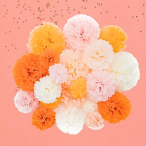 PapaKit Party Tissue Pom Pom Paper Flower Set, for Birthday Party Baby Shower Wedding Engagement Bachelorette Event Decoration ( Bright Orange Bloom, 20 Piece Set)