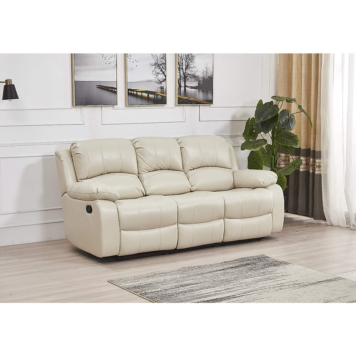 Betsy Furniture 2PC Bonded Leather Recliner Set, Sofa, Loveseat, 8018, Beige