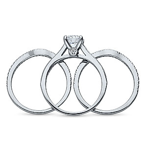 BERRICLE Sterling Silver Solitaire Wedding Engagement Rings 1 Carat Round Cubic Zirconia CZ Ring Set for Women, Rhodium Plated Size 8.5