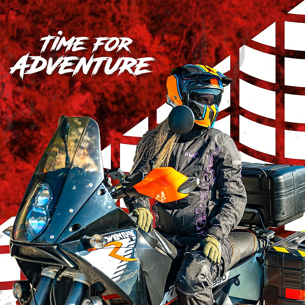 HWK Adventure/Touring Motorcycle Jacket for Women, Women's Motorcycle Jacket with CE Armor for Enduro Motorbike Riding, Water Resistant Textile Biker Jacket for Women - Black & Pink, Small