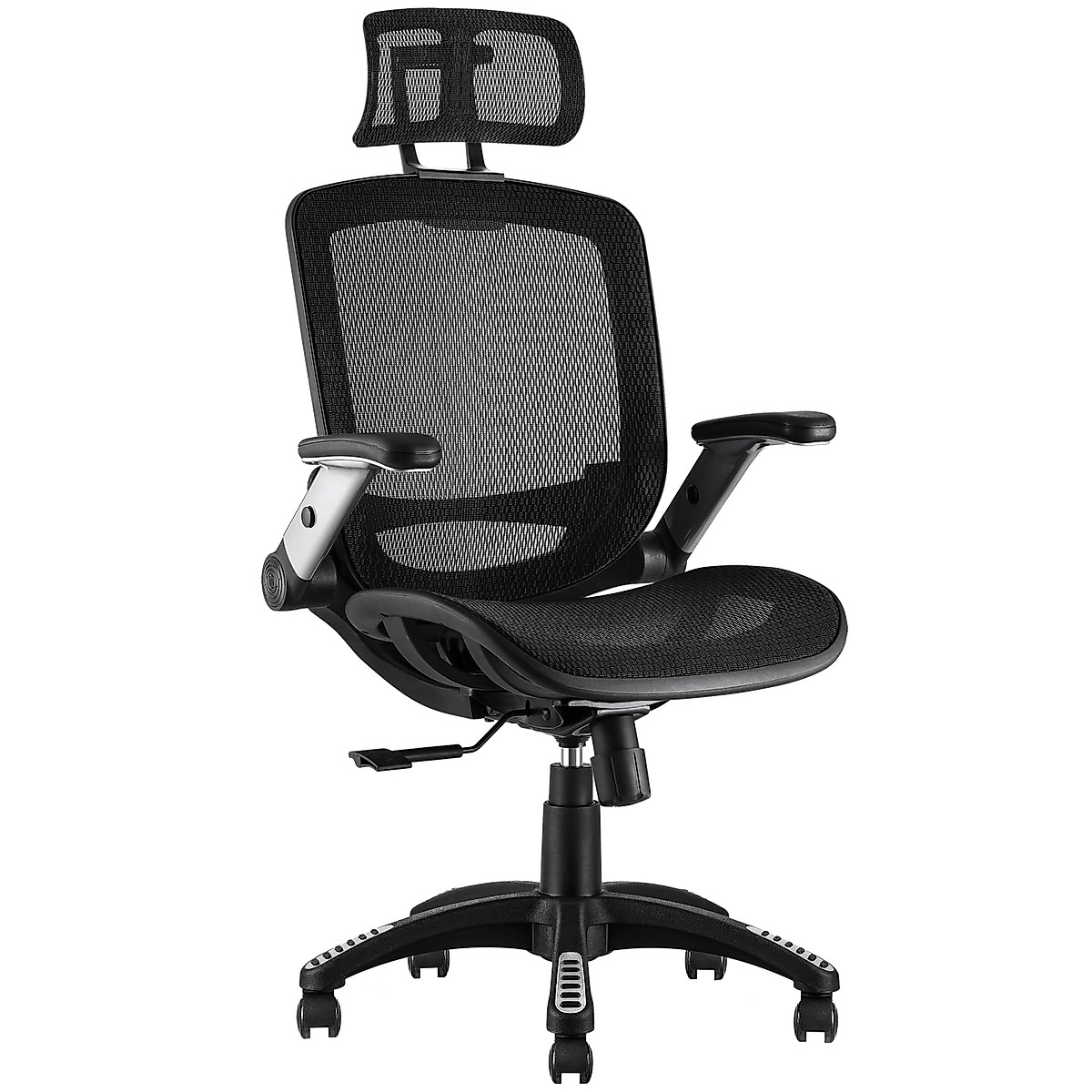 GABRYLLY Ergonomic Mesh Office Chair, High Back Desk Chair - Adjustable Headrest with Flip-Up Arms, Tilt Function, Lumbar Support and PU Wheels, Swivel Computer Task Chair