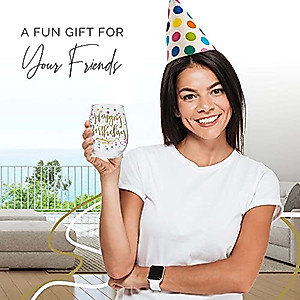 Your Dream Party Shop Happy Birthday 22oz Stemless Wine Glass, Happy Birthday Wine Glass with Gold Print, Perfect Birthday Glass, Happy Birthday Wine Glasses For Women, Birthday Cup