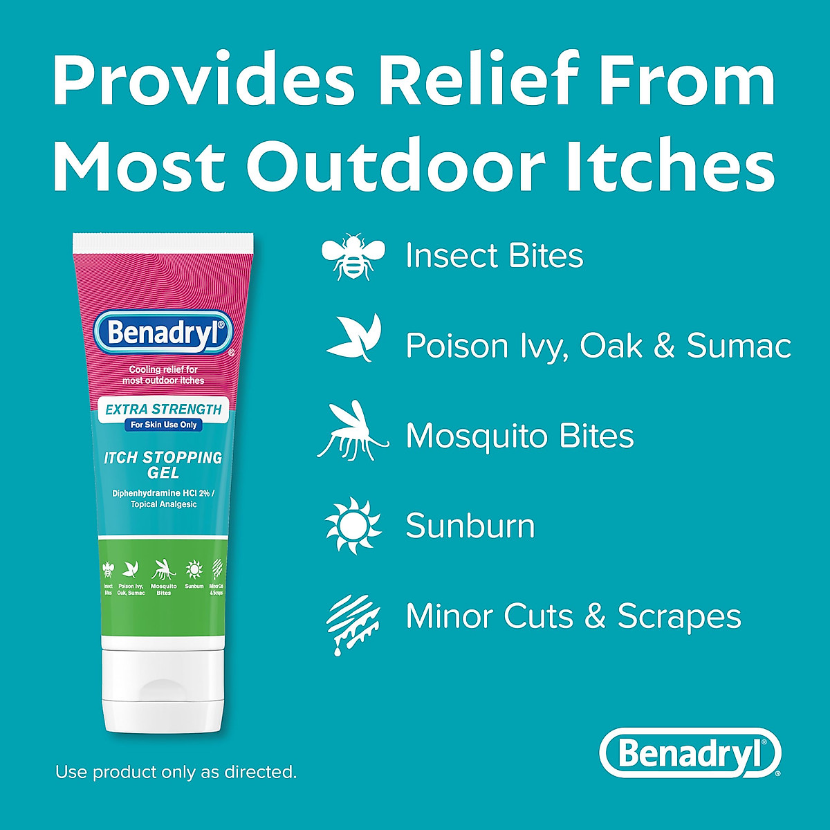Benadryl Anti Itch Gel, Relief of Outdoor Itches Associated with Poison Ivy, Topical Analgesic, Cooling Relief, Diphenhydramine, 3.5 oz