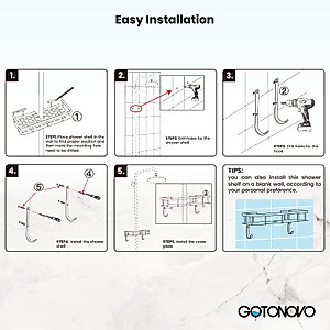 gotonovo Brushed Nickel Shower Shelf Wall Mount Solid Brass Essential Shower Rack Single Pack One Layer Bathroom Shower Rack Basket Arm Mount Shower Storage