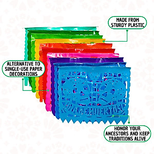 5 pack Mexican Papel picado dia de los muertos HandMade by Mexican artisans - Dia de los muertos papel picado mexicano para fiesta - Day of the dead banner mexican theme party decorations ofrenda kit