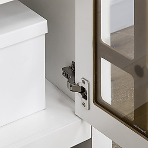 HOMCOM Buffet Cabinet, Kitchen Storage Cabinet, Sideboard with Double Glass Doors for Living Room, White