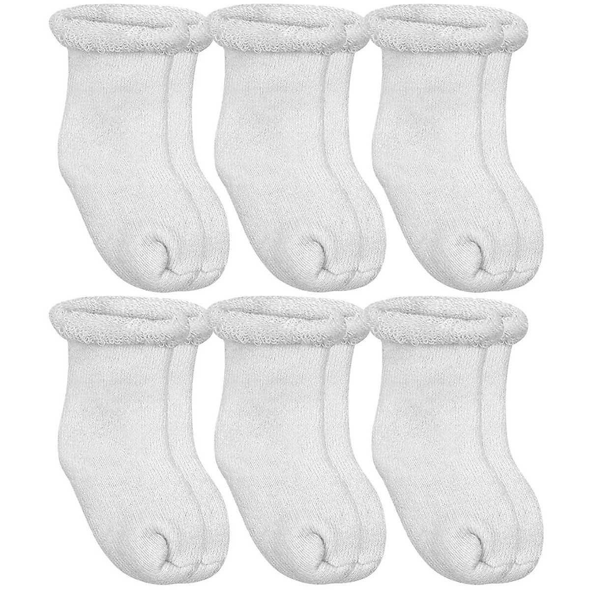 Kushies Newborn Terry Socks (White 6 pack, 0-3 Months)