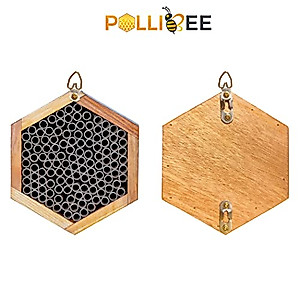 Mason Bee House - Handmade Natural Wooden Bee Hive Coated with Wax for Water-Proof and Long Service Life - Attracts Peaceful Bee Pollinators to Your Garden,Carpenter Bee Houses for Garden