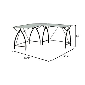 OSP Home Furnishings Newport L-Shaped Computer Desk with Frosted Tempered Glass Top and Black Powder Coated Steel Frame (NWP25L-BK)