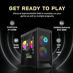 Lenovo Legion 5i Tower Gen 7 Gaming Desktop, Intel Core i7-12700 Processor, 64GB DDR5 RAM, 4TB PCIe SSD + 4TB HDD, NVIDIA GeForce RTX 3060 12G DDR6, Win 11 Pro, Black, 32GB Hotface USB Card
