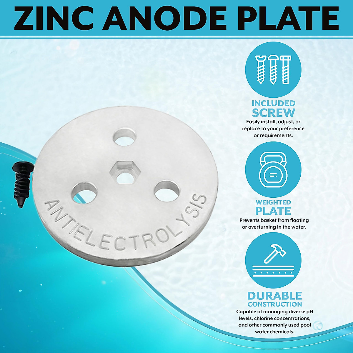 Poolzilla Zinc Anode Plate - 2 Pack, Keep Your Skimmer Basket in Place, Fights Against Corrosion and Electrolysis