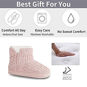 WOJWSKI Women's Knit Bootie Slippers Winter Warm Plush Fleece Memory Foam House Shoes with Comfy Plush Lining(Pink7-8)