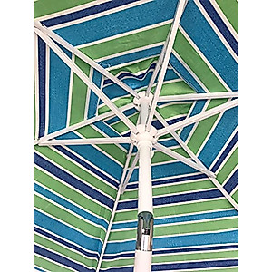 Sunspecs 6.5 feet Outdoor Patio Beach Garden Umbrella with Fat Pole Tilt Matching Carry Bag (GreenBlue stripes)