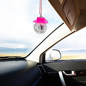 Disco Ball Car Accessory,Disco Ball Car Mirror Ornament,Disco Ball for Car,Car Disco Ball for Rear View Mirror,Bling Disco Ball Cowboy Hat Car Accessory, (Pink)