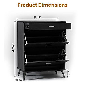 AWQM Shoe Cabinet, Modern Shoe Storage Cabinet with Hidden 2 Flip Drawers and Slide Drawer, Freestanding Slim Shoe Organizer Racks for Entryway, Hallway - Black