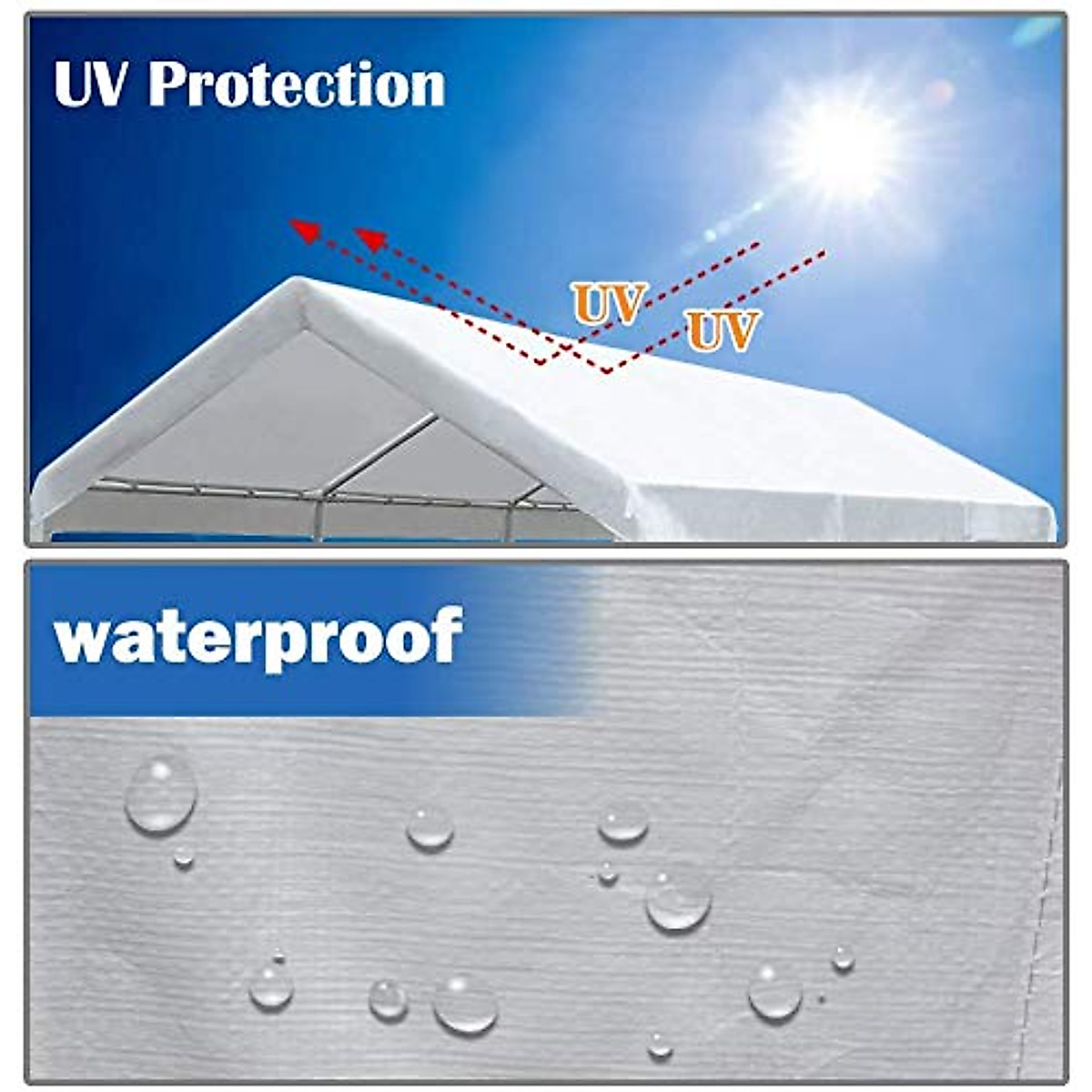 Abba Patio Carport Replacement Top Canopy Cover for Garage Shelter with Fabric Pole Skirts and Ball Bungees, 12 x 20 Feet, White