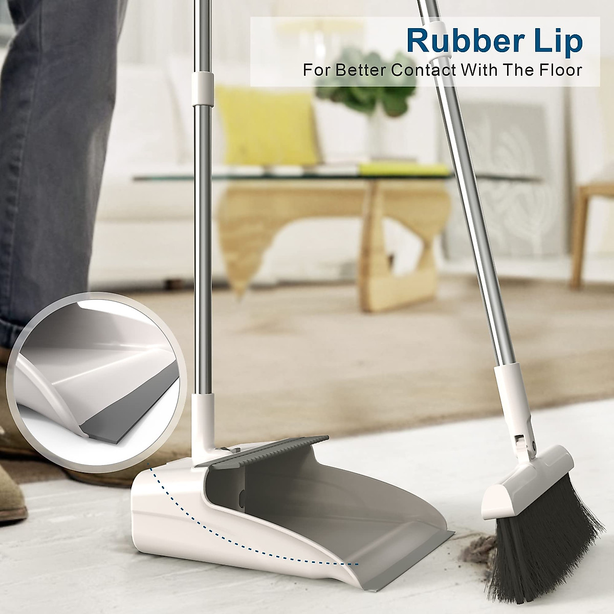 Broom and Dustpan Sets, 2 Pack Upright Brooms and Dustpans with 2 Broom Hooks, with Long Handle for Home Kitchen Lobby Floor Cleaning Supplies with Extension Pole