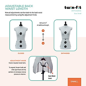 Dritz Twin-Fit Adjustable Dress Form, Small, Silver Gray