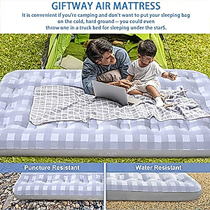 Giftway Twin Size Inflatable Air Mattress for Camping - Upgraded Height 9" Inflatable Mattress Foldable Air Bed with Waterproof Flocked Top - Portable Blow up Air Bed for Home/Travel/Housewarming Gift