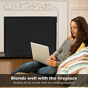 Magnetic Fireplace Cover for Inside Fireplace Stops Heat Loss, Fireplace Blanket Draft Stopper for Winter & Summer, Hot & Cold Air Blocker, Black, 38”W X 31”H Insulated Fireplace Draft Cover
