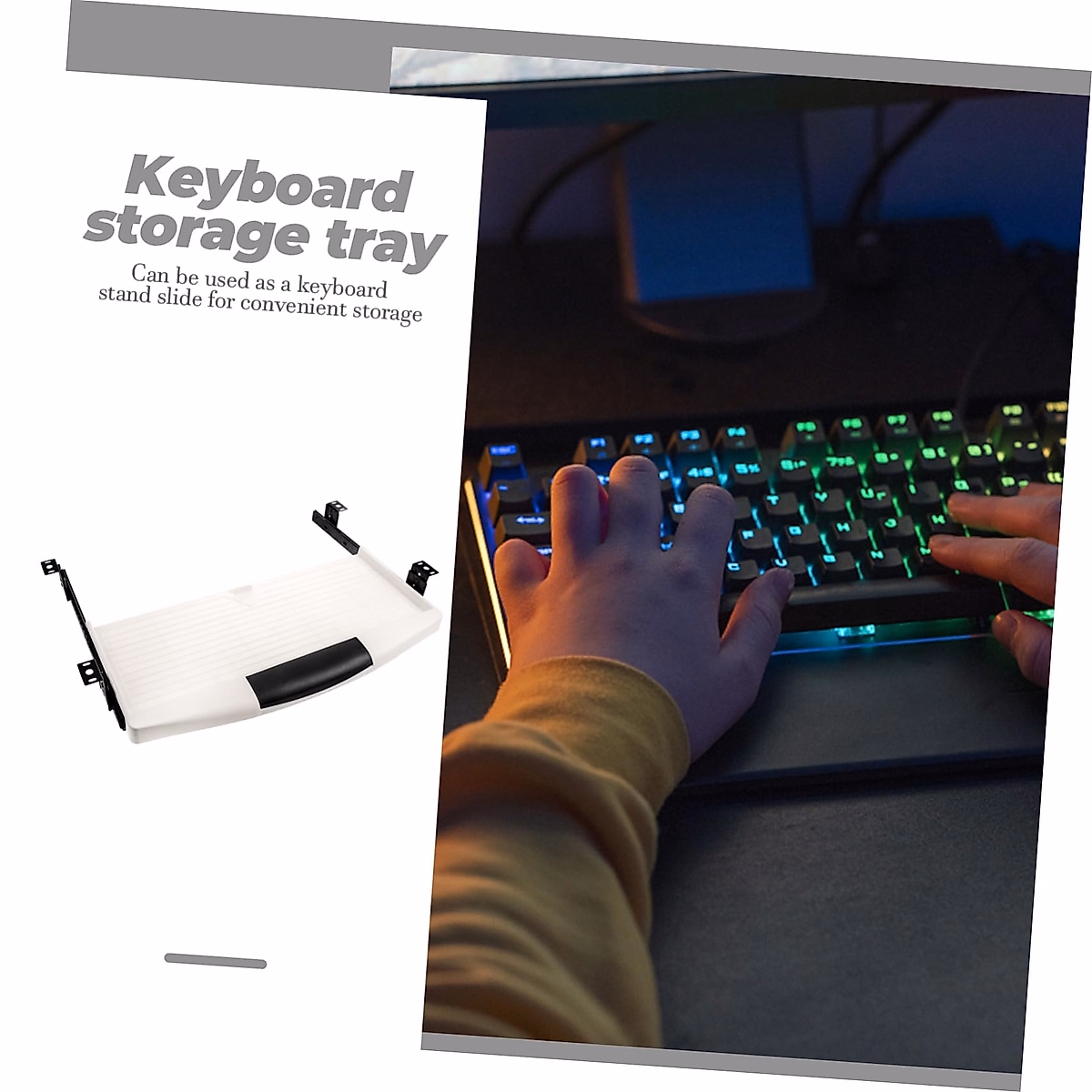 Housoutil Abs Plastic Keyboard Tray Keyboard Guide Rail Computer Desk Accessory Side Mount Keyboard Storage