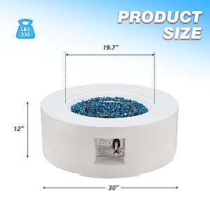 ECOTOUGE Outdoor Propane Firepit Table Set, 30 Inch Auto-Ignition Round Gas Fire Pit, 50,000 BTU Steel Fire Table w/Weather-Resistant Pit Cover, Lava Rocks, No Tank Holder, White