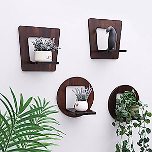 WELLAND 4 Pack Floating Shelves Wall Mounted, Rustic Wood Wall Shelves Display Shelf for Bedroom, Bathroom, Living Room, Kitchen