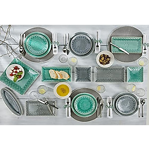 Euro Ceramica PK- Peacock Rectangular Platter, One Size, Lagoon