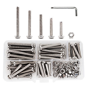 binifiMux 80 Pieces M5 Round Pan Head Phillips Machine Screws and Hex Nuts Assortment Kit, 20mm /25mm /30mm /35/mm /40mm,304 Stainless Steel