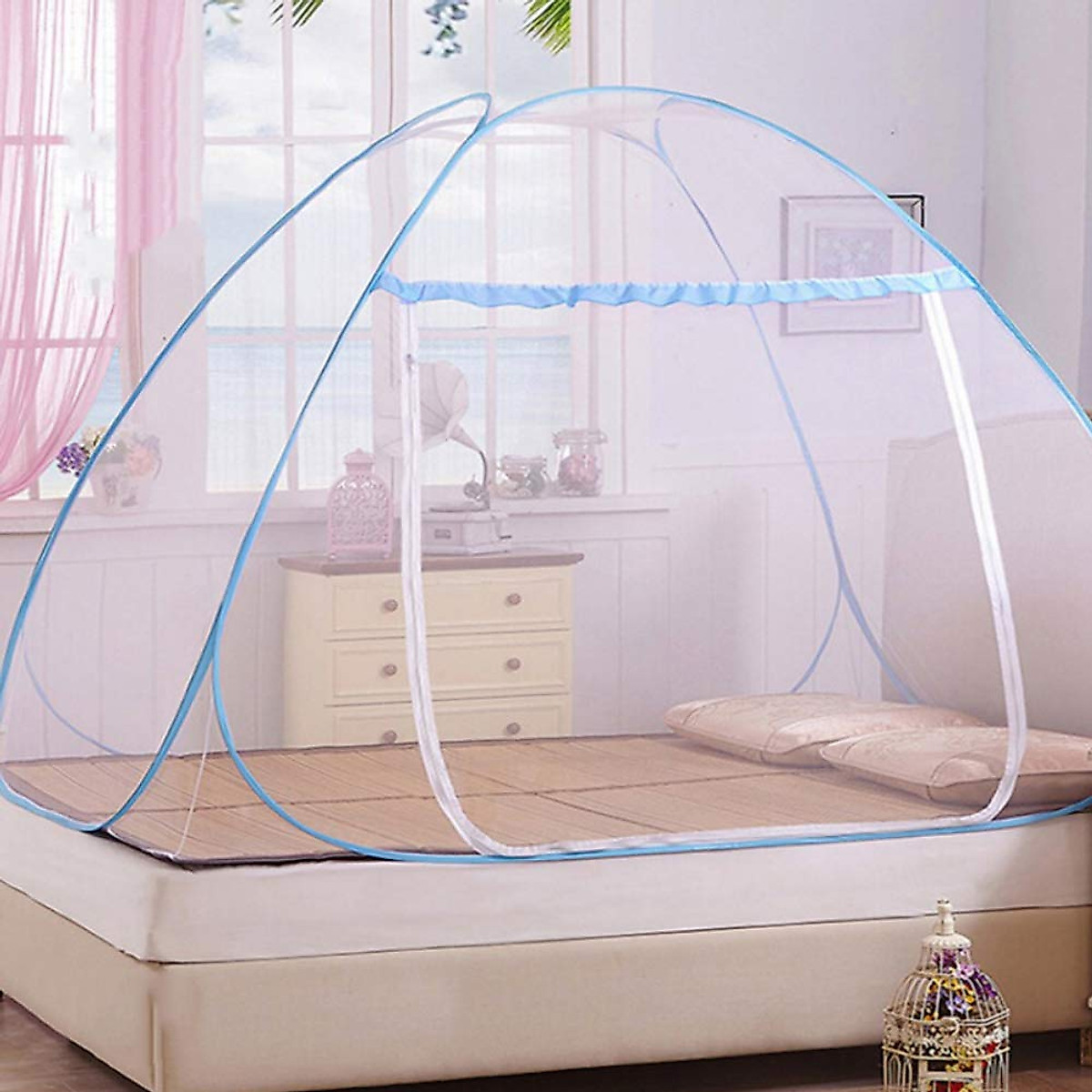 Anntool Pop-Up Mosquito Net, Portable Bed Canopy Folding Mosquito Net, Fine Mesh Net for Bed with Bottom for Baby Toddlers Kids Adult, Camping Tent for Travel, One Door, L 39 x W 75 x H 43 inches