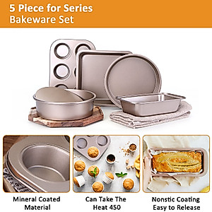 Bakeware Sets, 5-Piece Nonstick Bakeware Set,cake pans set with Cookie Sheets, Bakeware fits for Nonstick Bread Baking Cookie Sheet and Cake Pans