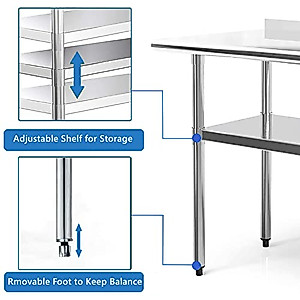 MYOYAY Stainless Steel Table for Prep & Work 24 x 36 Inch 550lbs Load Capacity Commercial Kitchen Table Heavy Duty Metal Worktable Workstation with Adjustable Undershelf for Restaurant Hotel