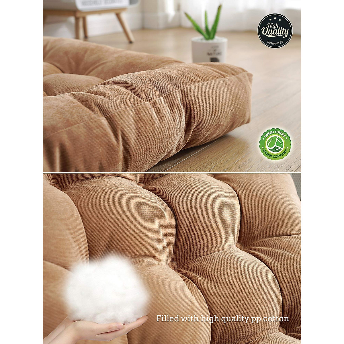 Sexysamba Round Floor Seat Pillows Cushions 22" x 22", Soft Thicken Yoga Meditation Cushion Pouf Tufted Corduroy Tatami Floor Pillow Reading Cushion Chair Pad Casual Seating for Adults & Kids, Khaki