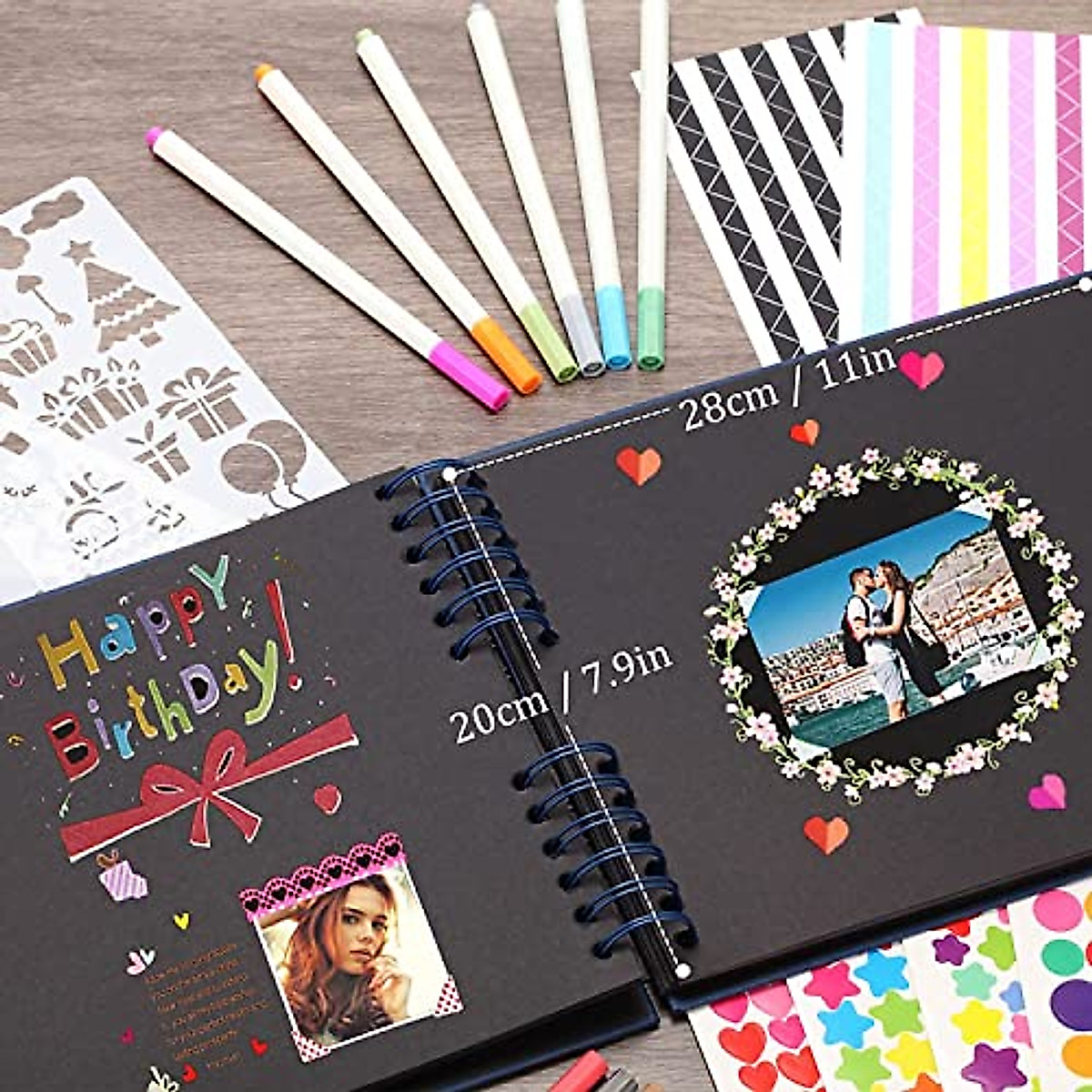 AIOR Scrapbook Photo Album 12.6 x 8.3 Inch 80 Pages Scrapbook Album, Thick Scrap Book with 12 Metalic Pens for DIY Photo Album Anniversary Christmas Birthday Gifts (Blue)