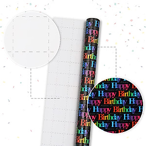 NEPOG Birthday Wrapping Paper for Girls Boys Kids Women Men, Gradient Color Happy Birthday Wrapping Paper with Cut Lines on Reverse, 6 Sheets Folded Flat 20x28 inches for Birthday Occasion