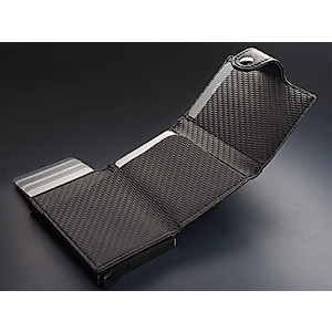 PULARYS Mini Wallet CARBON - Card Case Made of Carbon Eco-Leather - RFID blocking - Size: 7.5 x 9.5 x 2.5 cm - Space for up to 9 Cards - One Note Compartment Secured with Snap Closure