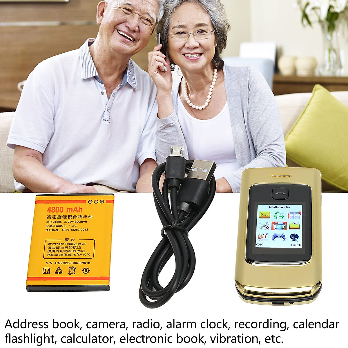 Yunseity Unlocked Senior Flip Cell Phone, Loud Volume Large Buttons Mobile Phone with 2.4 Inch Touch Screen, Easy to Use Kids Seniors Flip Phone with Flashlight Radio Ebook (Gold)