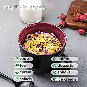 GBHOME Ceramic Soup Mugs with Lid, 24 oz Soup Cups with Hanlde for Coffee,Cereal,Salad,Noodles,Tea,Soup Bowls Cups,Microwave &Dishwasher Safe, Set of 4, Multi-color with Vented lid