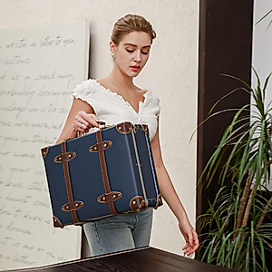 urecity Vintage and Cute Carry-on Overnight Case Non-wheeled Mini Leather Trunk Suitcase with Shoulder Strap