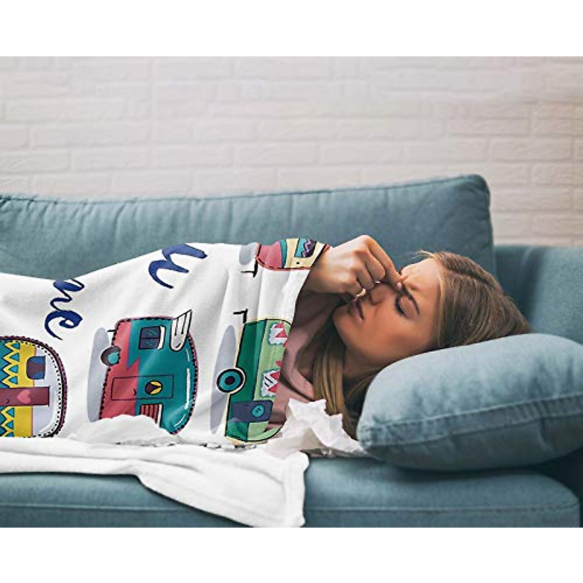 SUN-Shine Camper Throw Blanket RV Blankets You Make Me Happy Camping Caravans White Cartoon Travel Throws Warm Cozy Microfiber All Seasons Blanket for Bed Sofa Couch Stadium 40x50inch