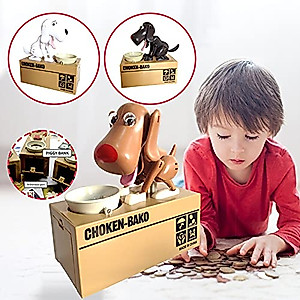 Stealing Coin Bank, Money Box - Piggy Bank- Cute Dogs Steals Coins Like Magic Coin Automatic Stealing Coin Bank Husky Coin Bank Kids Toy Bank Doggy Puppy Piggy Bank (White)