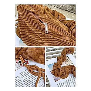 Ulisty Women Small Corduroy Underarm Bag Drawstring Shoulder Bag Casual Handbag Hobo Bag coffee