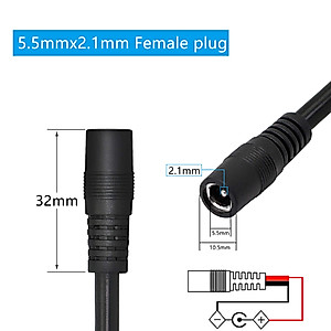 DC Power Pigtails Cable,3FT DC 5.5MM x 2.1MM Female Plug to Bare Wire Open End Power Wire Supply Repair Cable,16 AWG Barrel Connector Pigtail for CCTV Security Camera,DVR，LED Strip Light Etc-2 Pcs(F)
