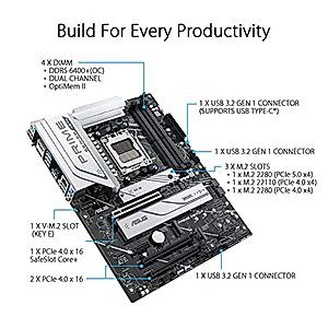 ASUS Prime X670-P Socket AM5 (LGA 1718) Ryzen 7000 ATX Motherboard(DDR5, 3xM.2 Slots, USB 3.2 Gen 2x2 Type-C®, USB4® Header, and 2.5Gb Ethernet)