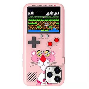 WODETIA Compatible with iPhone 13 / 13Pro / 13 Pro Max Gameboy Case Retro 3D Design Style Silicone Protective Case with 36 Small Games Color Display Shockproof Video Game Phone Case,Pink,13