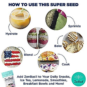 Zen Basil Seeds | Edible Basil Seeds USDA Organic, Kosher, Non-GMO, Lectin-Free, Gluten-Free, Plant-Based, Vegan, Keto, Paleo | 15g Fiber Per 2 TBS | 14oz